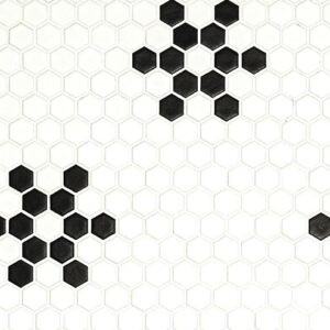 Capella Star Pattern Black and White Hexagon 1" Porcelain Floor and Wall Tile Matte for Kitchen Backsplash, Bathroom Shower, Decorative Accent Wall (1 Sheet)