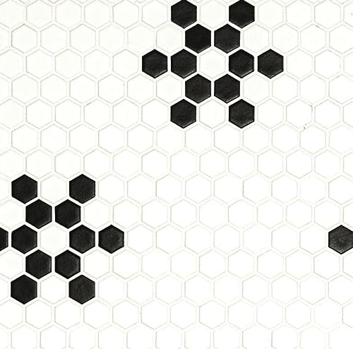 Capella Star Pattern Black and White Hexagon 1" Porcelain Floor and Wall Tile Matte for Kitchen Backsplash, Bathroom Shower, Decorative Accent Wall (1 Sheet)