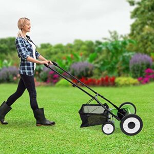 Wheeled 5-Blade Lawn Mower,16-Inch Manual Reel Mower Adjustable Handheld Weeder/Cutting,Push Lawn Sweeper for Graden (Four Wheeled)