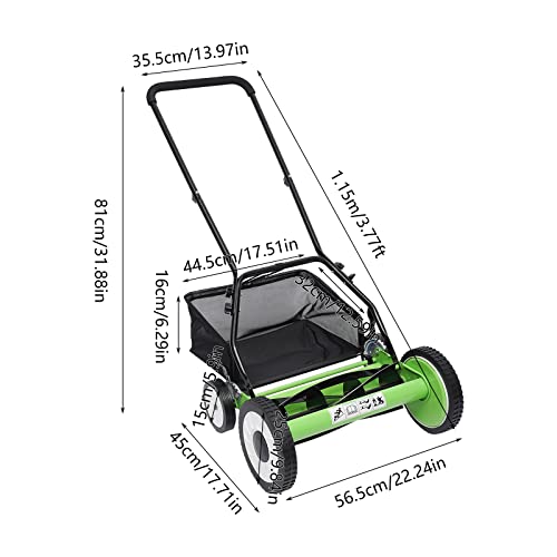 Wheeled 5-Blade Lawn Mower,16-Inch Manual Reel Mower Adjustable Handheld Weeder/Cutting,Push Lawn Sweeper for Graden (Four Wheeled)