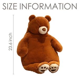 ARELUX Large Stuffed Animal Brown Bear Hugging Pillow:Super Soft Giant Sleeping Body Pillow for Kids Chubby Adorable Plushie Toy Plush Gift for Kids Girls Dormitory(23.6in)