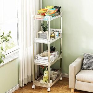 rolling cart storage cart clear bookshelf kitchen rolling storage cart 2-5 tier standing shelves bathroom shelf organizer 14.6" dx6.3 wx15.3 h clear ( color : clear , size : 14.6"dx6.3"wx37.8"h )