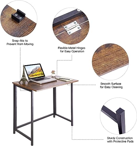 ENGERIO Folding Computer Desk, Space-Saving Home Office Desk, Modern Work Desk for Small Spaces, Foldable Computer Table, Simple Study Writing Table, Wooden Gaming Desk