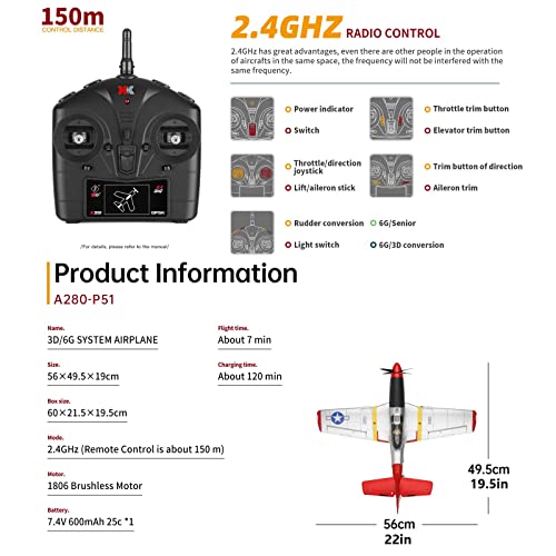 QIYHBVR Brushless RC Plane Ready to Fly for Beginners, 2.4Ghz RC Airplane Toy Gift for Adults, with Gyro Stabilization System&LED Light for Kids Parkflyer Adults