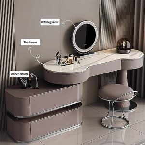 ZGNBSD Vanity Set - Luxury Makeup Table with Smart Mirror, Storage, and Vanity Chair - Premium Solid Wood Bedroom Vanity for Her