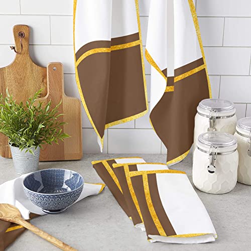 zzsunfeel Kitchen Towels Reversible for Drying Dishes, Brown Yellow Stripes Geometry Modern Art Set of 1 Dishcloths Cotton Hand Towels, Absorbent Dish Towels for Kitchen Counter Tea Towels 18"x 28"