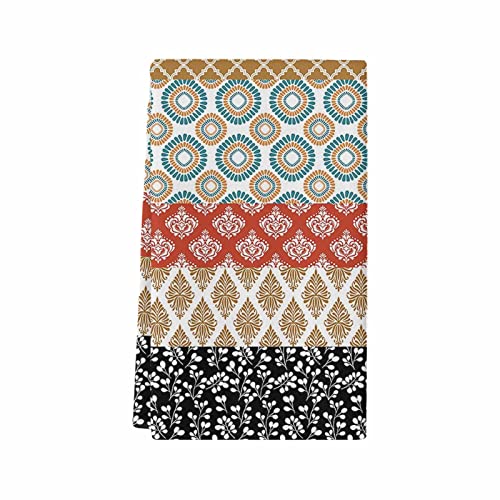 Kitchen Towels Reversible for Drying Dishes, Bohemian Red Teal Turquoise Brown Geometric Stripe Set of 1 Dishcloths Cotton Hand Towels, Absorbent Dish Towels for Kitchen Counter Tea Towels 18"x 28"