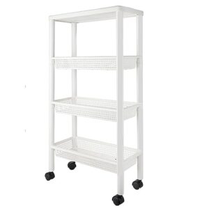 delura slim storage cart with wheels, 4 tier bathroom storage organizer rolling utility cart for bathroom kitchen laundry room office narrow place