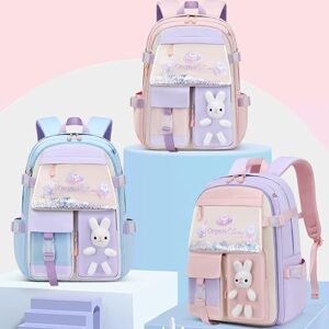 Wellhoope Kawaii Big Capacity Backpack Personalized Name Cute Aesthetic Backpack Bunny Outdoor Daypack Casual Travel Bag Laptop Backpack Pink Blue Black Purple Green