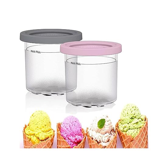 EVANEM 2/4/6PCS Creami Pints, for Ninja Ice Cream Maker Cups,16 OZ Pint Storage Containers Bpa-Free,Dishwasher Safe Compatible NC301 NC300 NC299AMZ Series Ice Cream Maker,Pink+Gray-2PCS