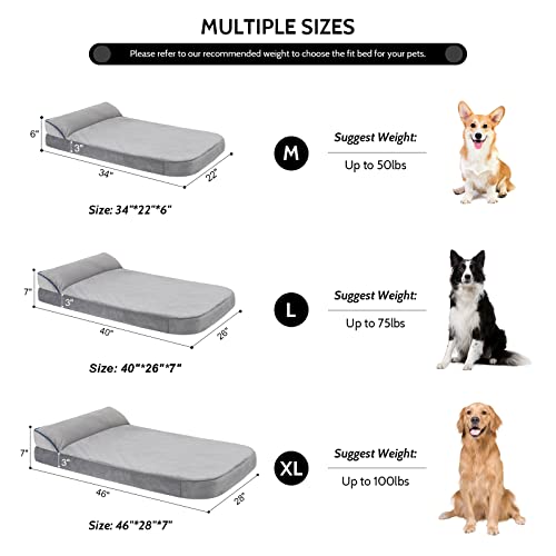 Bnonya Orthopedic Dog Bed, Dog Beds for Large Dogs Bolster Pet Bed, Washable Dog Bed with Pillow and Anti-Slip Bottom