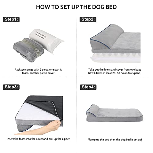 Bnonya Orthopedic Dog Bed, Dog Beds for Large Dogs Bolster Pet Bed, Washable Dog Bed with Pillow and Anti-Slip Bottom