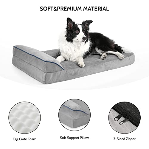 Bnonya Orthopedic Dog Bed, Dog Beds for Large Dogs Bolster Pet Bed, Washable Dog Bed with Pillow and Anti-Slip Bottom