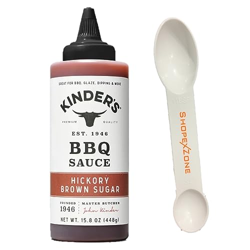 Kinders BBQ Sauce Hickory Brown Sugar Bundle with ShopexZone Spoon Tsp Tbsp Dual Measuring Spoon and BBQ Glaze Dipping Sauce Gluten Free 15.8 oz