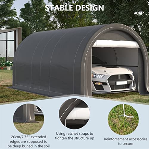 KFJBX 16' X 10' Carport, Heavy Duty Portable Garage/Storage Tent ， Garden Tools, Outdoor Work, Gray