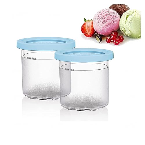 EVANEM 2/4/6PCS Creami Containers, for Ninja Pints with Lids,16 OZ Pint Containers Bpa-Free,Dishwasher Safe Compatible with NC299AMZ,NC300s Series Ice Cream Makers,Blue-4PCS