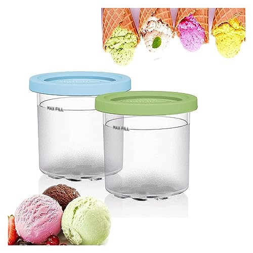 UNDR 2/4/6PCS Creami Deluxe Pints, for Ninja Creami Pints and Lids,16 OZ Ice Cream Storage Containers Safe and Leak Proof for NC301 NC300 NC299AM Series Ice Cream Maker,Blue+Green-4PCS