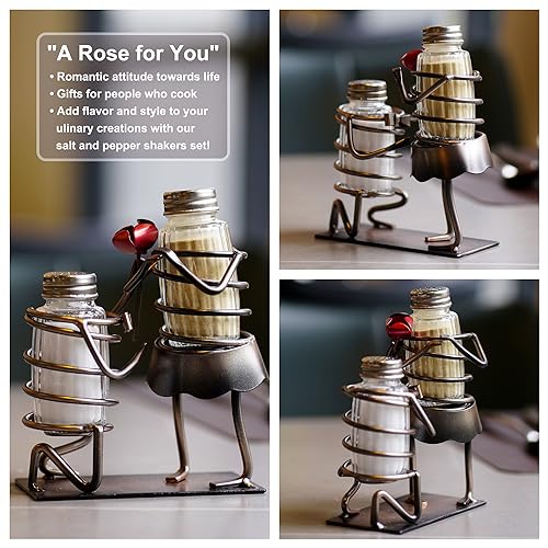 WDLFCGC Funny Salt And Pepper Shakers Set Novelty - Two Glass Shakers With Lids, Rose Lovers Holder Caddy For Spices And Seasonings, For Kitchen, Dining Or Table Decor (rose lovers)