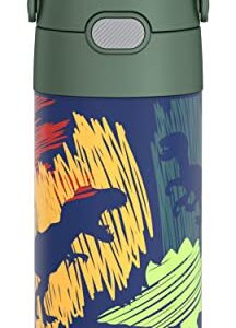 THERMOS FUNTAINER 12 Ounce Stainless Steel Vacuum Insulated Kids Straw Bottle, Dinosaurs & Replacement Straws for 12 Ounce Funtainer Bottle, Clear, 1 Pack