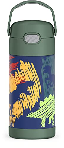 THERMOS FUNTAINER 12 Ounce Stainless Steel Vacuum Insulated Kids Straw Bottle, Dinosaurs & Replacement Straws for 12 Ounce Funtainer Bottle, Clear, 1 Pack