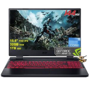 acer nitro 5 gaming laptop 15.6" fhd ips 144hz display 12th generation intel 12-core i5-12500h (beat i7-11800h) 32gb ram 1tb ssd geforce rtx 3050 4gb backlit thunderbolt usb-c win11 + hdmi cable