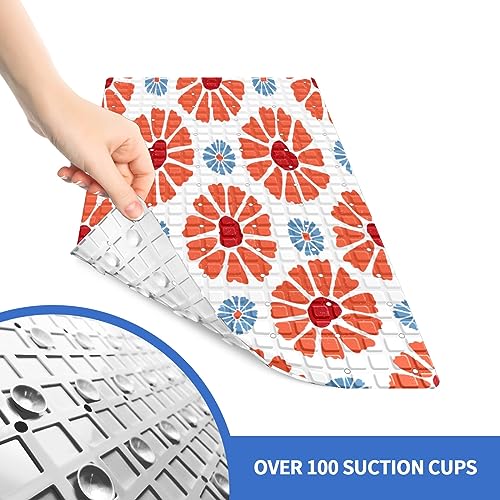 Colorful Blooms Flower Shower Mat Bathtub Mat Non Slip Shower Mats for Showers Anti Slip for Elderly Shower Mat with Suction Cups