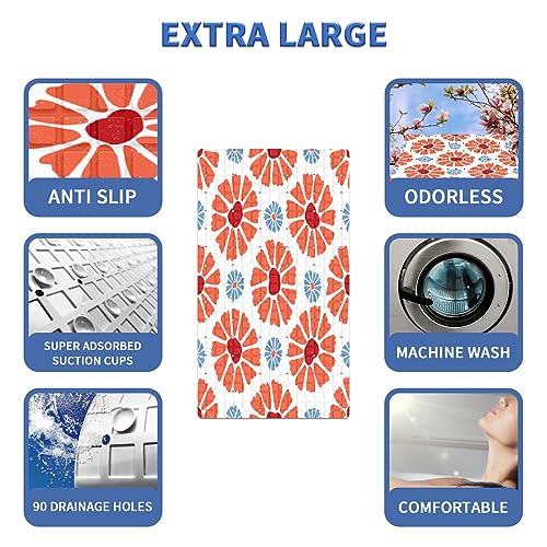 Colorful Blooms Flower Shower Mat Bathtub Mat Non Slip Shower Mats for Showers Anti Slip for Elderly Shower Mat with Suction Cups