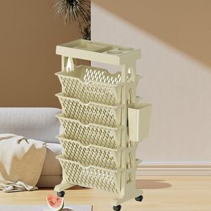 6 tier mobile bookshelf, rolling utility cart, rolling utility cart, bookshelf organizer with 360° universal wheel, 6 tier floor standing bookcase storage organizer rack (beige)