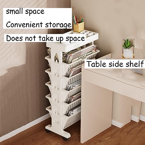 6 Tier Mobile Bookshelf, Rolling Utility Cart, Rolling Utility Cart, Bookshelf Organizer with 360° Universal Wheel, 6 Tier Floor Standing Bookcase Storage Organizer Rack (Beige)