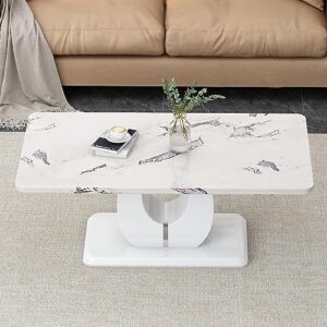 Luxury Imitation Marble Coffee Table, Modern Rectangular Dining Table, Computer Desk Game Desk for Living Room Dining Room Terrace, 47.24''D x 25.59''W X 18.11''H