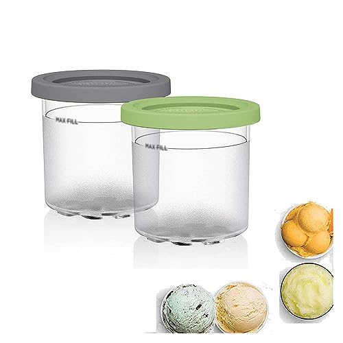 EVANEM 2/4/6PCS Creami Containers, for Ninja Cremini Extra Pints,16 OZ Creami Pint Bpa-Free,Dishwasher Safe for NC301 NC300 NC299AM Series Ice Cream Maker,Gray+Green-2PCS