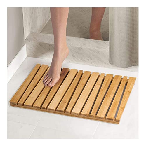 Natural Wood Bath Shower Mat,Bamboo Bath Mat, Anti-Slip Waterproof Floor Mat for Indoor and Outdoor Use Easy Storage, Customizable,30x60cm/12x24in