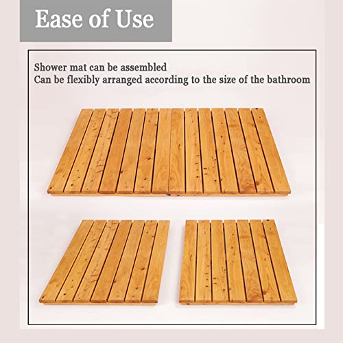 Natural Wood Bath Shower Mat,Bamboo Bath Mat, Anti-Slip Waterproof Floor Mat for Indoor and Outdoor Use Easy Storage, Customizable,30x60cm/12x24in