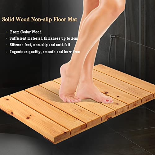 Natural Wood Bath Shower Mat,Bamboo Bath Mat, Anti-Slip Waterproof Floor Mat for Indoor and Outdoor Use Easy Storage, Customizable,30x60cm/12x24in