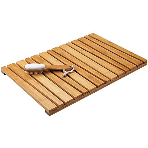 Natural Wood Bath Shower Mat,Bamboo Bath Mat, Anti-Slip Waterproof Floor Mat for Indoor and Outdoor Use Easy Storage, Customizable,30x60cm/12x24in