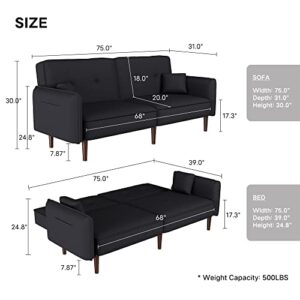 Modern Futon Sofa Loveseat Convertible Sleeper Couch Bed for Small Space Studio Office Living Room Furniture Sets, Twin Daybed Sofabed 2 Seater Sofa & Couch