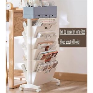 EMENAR Mobile Bookshelf, 6 Tier Moveable Bookshelf Organizer with 360° Universal Wheel, Storage Book Shelves, 2023 New Standing Bookcase for Office Classroom Bedroom (no Wheel,Pink)