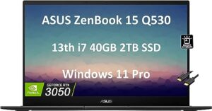 asus zenbook 15 pro oled 15.6" fhd (intel 13th gen core i7-13620h, 40gb ddr5 ram, 2tb ssd, rtx 3050 6gb) workstation & business laptop, 10-hr battery life, backlit, webcam, ist cable, win 11 pro