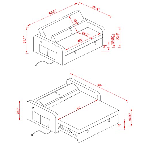 Modern Napping Futon Sofa Daybed Loveseat,2 Seaters Love Seat Convertible Sleeper Couch Bed for Home Apartment Office Small Space Living Room Furniture Sets