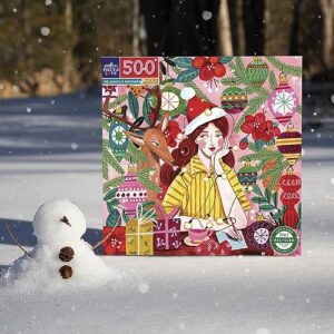 eeBoo Piece & Love: Ms. Santa's Reindeer - 500 Piece Puzzle - Adult Square Jigsaw, 23x23, Glossy Pieces, Christmas Holiday Themed