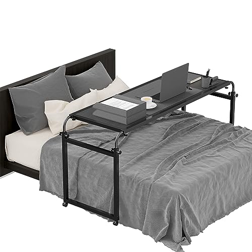 Elevon Overbed Table Desk Over Bed King Queen Laptop Wheels, Adjustable, Black