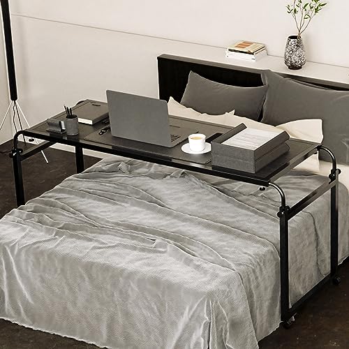 Elevon Overbed Table Desk Over Bed King Queen Laptop Wheels, Adjustable, Black