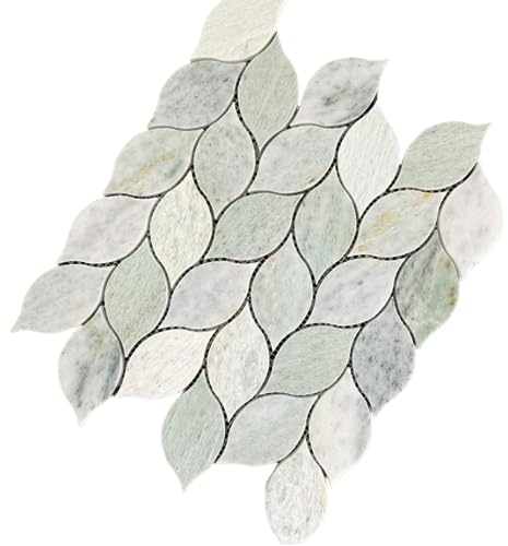 Ming Green Greyish Petal Marble Polished Floor Wall Tile for Kitchen Backsplash, Bathroon Shower, Fireplace Surround, Decor Accent Wall (1 Sheet)