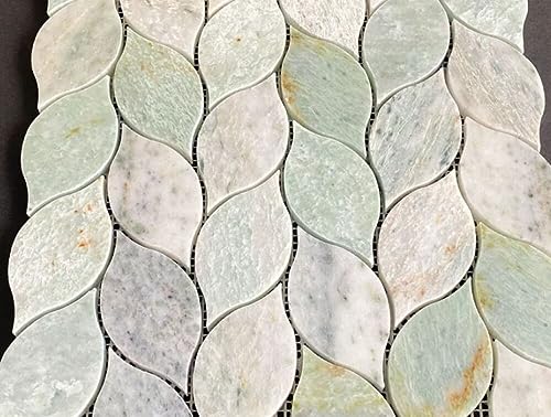 Ming Green Greyish Petal Marble Polished Floor Wall Tile for Kitchen Backsplash, Bathroon Shower, Fireplace Surround, Decor Accent Wall (1 Sheet)