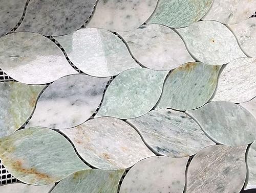 Ming Green Greyish Petal Marble Polished Floor Wall Tile for Kitchen Backsplash, Bathroon Shower, Fireplace Surround, Decor Accent Wall (1 Sheet)