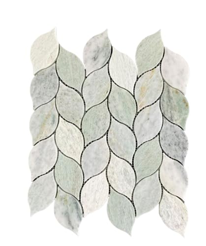 Ming Green Greyish Petal Marble Polished Floor Wall Tile for Kitchen Backsplash, Bathroon Shower, Fireplace Surround, Decor Accent Wall (1 Sheet)