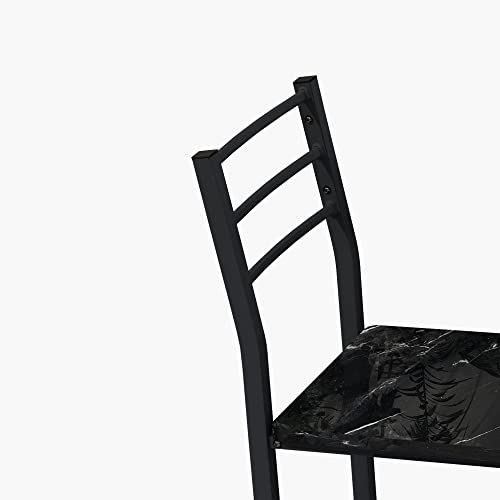 Voohek Modern 3-Piece Dining Room, 1 2, Lower Shelf & High Backrest, Printed Marble Finish, Black Table and Chair Set