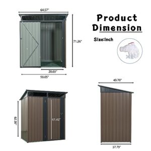 5x3ft Outdoor Storage Shed, Metal Garden Shed for Garbage Can, Tool, Outside Sheds & Outdoor Storage Galvanized Steel with Lockable Door for Backyard, Patio, Lawn(Brown)