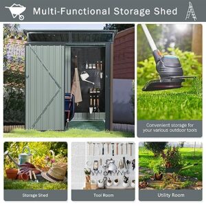 5x3ft Outdoor Storage Shed, Metal Garden Shed for Garbage Can, Tool, Outside Sheds & Outdoor Storage Galvanized Steel with Lockable Door for Backyard, Patio, Lawn(Brown)