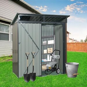 5x3ft Outdoor Storage Shed, Metal Garden Shed for Garbage Can, Tool, Outside Sheds & Outdoor Storage Galvanized Steel with Lockable Door for Backyard, Patio, Lawn(Brown)